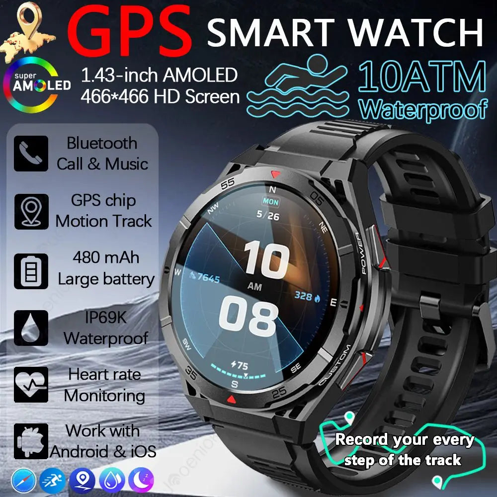 GPS Smartwatch Men 1.43‘’ AMOLED IP69K Waterproof Bluetooth HD Call Co ...